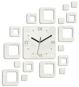 M.Clock Nástěnné moderní 3D hodiny lesklé bílé čtverce 60x52cm