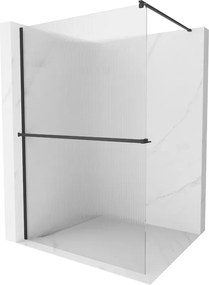 Mexen Kioto, sprchová zástěna s poličkou a věšákem na ručníky 80 x 200 cm, 8mm sklo s žebrovým vzorem, černý profil, 800-080-121-70-09