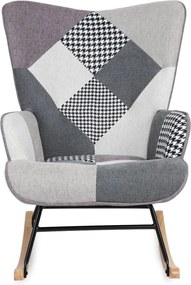 Houpací křeslo FABIAN II — látka, černobílý patchwork