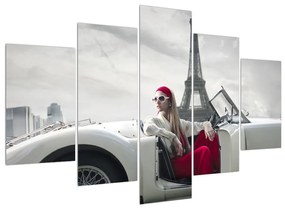 Obraz Eiffelovy věže a auta (150x105 cm)