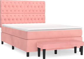 Box spring postel s matrací růžová 140x190 cm samet 3138024