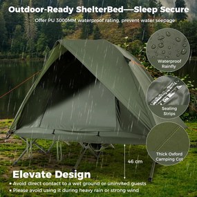 Amzon Kempingová postel se stanem pro 2 osoby, kempingové vybavení s pláštěnkou, 2 síťované dveře, střešní okno a srolovací taška, postel připravená k venkovnímu použití, až 300 kg, 194 x 145 x 150 cm