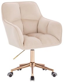 LuxuryForm DESIGN Otočné křeslo AMALFI VELUR na zlaté podstavě s kolečky - krémové