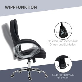 Kancelářská židle Vinsetto s nastavitelnými područkami, ergonomická kancelářská židle, houpací funkce, výškově nastavitelná, černá, len, 64x75x111-12…