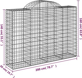 Klenuté gabionové koše 7 ks 200x50x140/160cm pozinkované železo 3146367