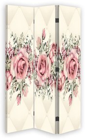 Ozdobný paraván Růže Květiny Růžová - 110x170 cm, třídílný, obustranný paraván 360°