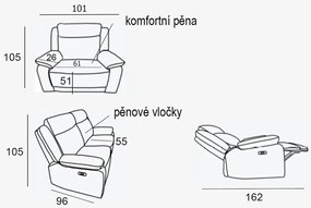 Kožené křeslo CONTINENTAL s elektrickou funkcí relax 1P, elektrické + aku, cappuccino (cappuccino 313)