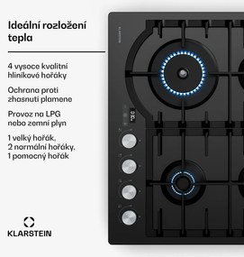 Klarstein Ignito plynová varná deska 8 kW, litinové držáky, časovač, regulace teploty