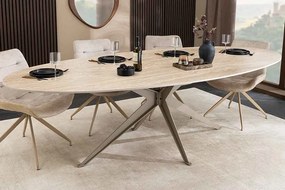 Oválný keramický jídelní stůl Tavorian 220 cm travertin / šampaňský