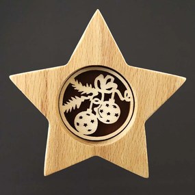 AMADEA Dřevěná hvězda s vkladem - ozdoby, masivní dřevo, 10x10x3 cm