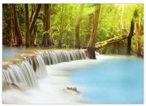Skleněný obraz Huai Mae Kamin vodopádu v lese (70x50 cm)