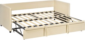 HOMCOM 2-v-1 rám pohovky na spaní, dvoumístná pohovka a manželská postel, kompatibilní s dvěma matracemi 90 x 190 cm