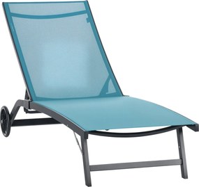Outsunny Zahradní lehátko s kolečky, Hliníkové lehátko s 5-polohovým nastavitelným opěradlem, Voděodolné kempovací lehátko, Zahradní židle do 150 kg,