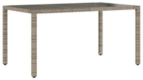 vidaXL Zahradní stůl se skleněnou deskou šedý 150x90x75 cm polyratan