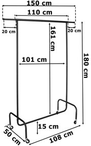 Věšákový stojan na kolečkách HARUN černý
