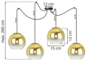 Závěsné svítidlo BERGEN GOLD SPIDER, 4x zlaté/transparentní skleněné stínítko (fi 15cm)