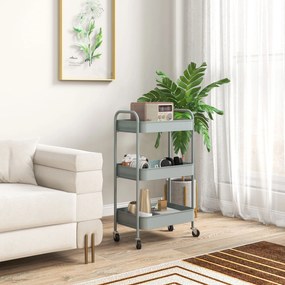 HOMCOM Skladovací vozík na kolečkách se 3 košíky a ocelovým rámem pro obývací pokoj, ložnici, kancelář a kuchyň 45x30x79 cm Světle modrá