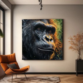Obraz na plátně - Gorila, Moudrý pohled krále, Makro portrét, Králové divočiny FeelHappy.cz Velikost obrazu: 60 x 60 cm