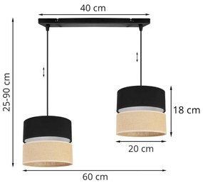 Závěsné svítidlo Juta, 2x jutové/černé textilní stínítko, b