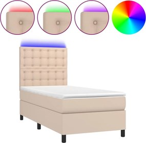Box spring postel matrace a LED cappuccino 80x200 cm umělá kůže 3135914