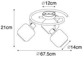 Stropní bodové světlo černé s kouřovým sklem kulaté 3-světlo - Zuzanna