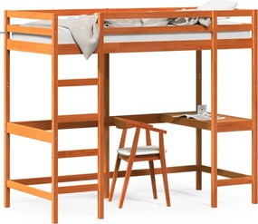 vidaXL Patrová postel se stolem voskově 100 x 200 cm borovice [842847] Barva: Hnědá
