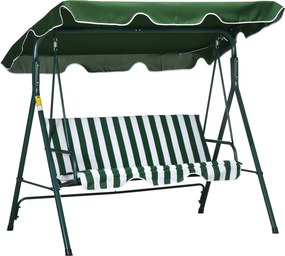 Outsunny Zahradní houpačka pro 3 osoby s nastavovací markýzou a ocelovou konstrukcí pro balkon, terasu, patio Nosnost 240 kg 172x110x153 cm Zelený pru