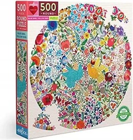 EEBOO Kulaté puzzle Modrý a žlutý ptáček / 500 dílků / průměr 58,5 cm