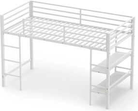 Costway Vyvýšená postel 90 × 200 cm s žebříkem a policemi, bílá