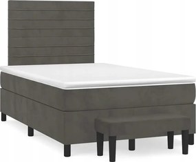 Box Spring Postel S Matrací Samet Tmavě Šedá vodorovné pruhy 120 x 190 cm