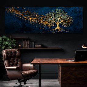 Obraz na plátně - Strom života Zlatavý proud FeelHappy.cz Velikost obrazu: 120 x 40 cm