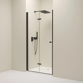 Erga Berlin, skládací sprchové dveře do otvoru 110x195 cm, 6mm čiré sklo, černý profil, ERG-V02-BERLIN-D110-BK