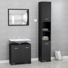3dílný set koupelnového nábytku - s vysokou skříní - dřevotříska | černý