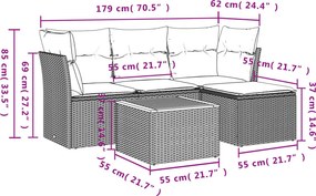 5dílná zahradní sedací souprava s poduškami šedá polyratan 3255941