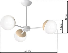 Stropní svítidlo Sfera, 3x bílé skleněné stínítko, w/dřevo, x