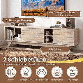 Costway TV stolek pro televizory do 55 palců s posuvnými dvířky, dub