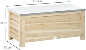 Outsunny Zahradní Úložný Truhla 155L s Pozinkovaným Víkem a Šikmým Designem pro Zahradu, Terasu či Balkon 110x50x50 cm Přírodní Dřevo