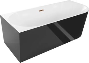 Mexen Mia, volně stojící rohová vana levá 160 x 80 cm, bílá/černá, přepad růžové zlato, 52691608075L-60