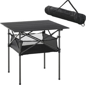 Folding Aluminum Camping Table Outsunny - Skladací stůl s mřížkovou taškou, přenosný piknikový stůl na kempování, zahradní party a balkon, černý 70 x