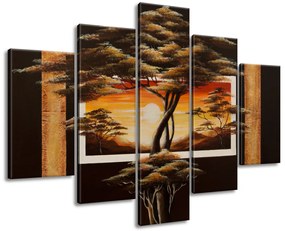 Gario Ručně malovaný obraz Africká země a stromy - 5 dílný Rozměry: 150 x 105 cm