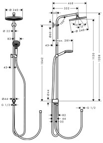 Hansgrohe Crometta S - Showerpipe 240 1jet EcoSmart 9 l / min Reno, chrom 27270000