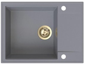 Sink Quality Sink55, kuchyňský granitový dřez 620x460x215 mm + zlatý sifon, šedá, SKQ-SINK.D.1KKO.XG