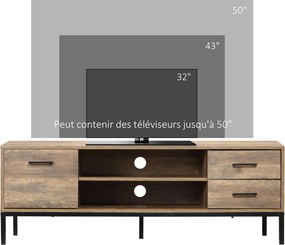 HOMCOM Dřevěný TV Stojan pro Televize do 50 Palců se 2 Zásuvkami a 2 Policemi, Správa Kabelů pro Obývací Pokoj, Jídelnu a Ložnici, 132 x 39 x 45.5 cm…