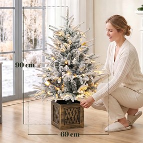 HOMCOM Stolní vánoční stromek 90 cm, předosvětlený, sněhem pokrytý, umělý, 70 teplých bílých LED diod, 488 hrotů, zelená