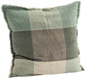 MADAM STOLTZ Lněný povlak na polštář Green/Light Taupe/Grey 60 x 60 cm, zelená barva, textil