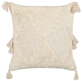 Tkaný bavlněný polštář s geometrickým vzorem a střapci 45 x 45 cm světle béžový AVIUM Beliani