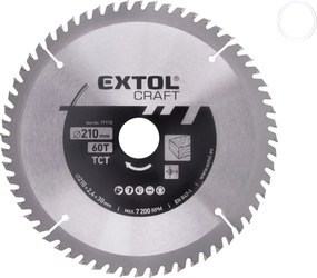 EXTOL CRAFT Kotouč pilový s SK plátky, 210x1,4x30mm, 60T, šířka SK plátku 2,7mm