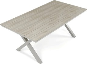 Stůl zahradní 180x100x75, deska polywood v dekoru světlého dubu, hliníková konstrukce, béžová barva