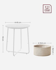 VASAGLE Kulatý odkládací stolek s textilním košem bílý