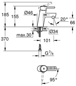 Grohe Concetto - Páková umyvadlová baterie, bez odtokové garnitury, S-Size, chrom 2338510E